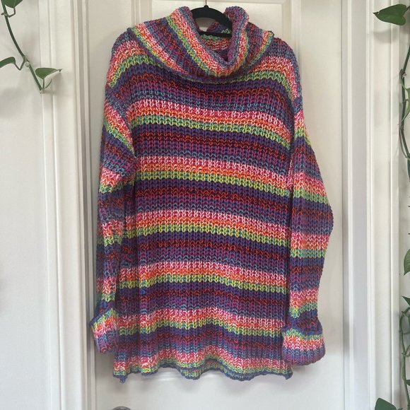 Forever 21 | Sweaters | Chunky Multicolored Rainbow Oversized Sweater ...